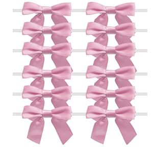 baisdy 50pcs twist tie bows for treat cake pops sealing lollipop bags ribbon bows craft twist for brithday baby shower valentine’s day christmas party (light pink)