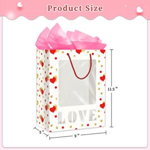 SICOHOME Valentines Day Gift Bag with Clear Window and Handles 11.5" Clear Anniversary Bags with Wrapping Tissue Valentines Gift Bags for Her Him Girlfriend Boyfriend Wife Women Wedding