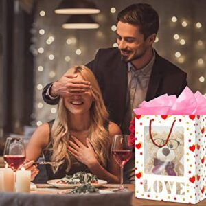 SICOHOME Valentines Day Gift Bag with Clear Window and Handles 11.5" Clear Anniversary Bags with Wrapping Tissue Valentines Gift Bags for Her Him Girlfriend Boyfriend Wife Women Wedding