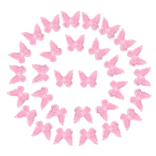 30 Pcs Pink Lace Butterfly Applique Embroidery,Organza Butterfly Patches Appliques for Clothes,for Wedding Bridal Dress Craft DIY Clothes Hair Ornaments Dress/Hat/Bag Decoration