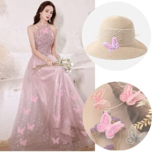 30 Pcs Pink Lace Butterfly Applique Embroidery,Organza Butterfly Patches Appliques for Clothes,for Wedding Bridal Dress Craft DIY Clothes Hair Ornaments Dress/Hat/Bag Decoration