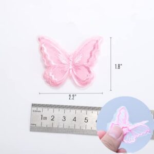 30 Pcs Pink Lace Butterfly Applique Embroidery,Organza Butterfly Patches Appliques for Clothes,for Wedding Bridal Dress Craft DIY Clothes Hair Ornaments Dress/Hat/Bag Decoration