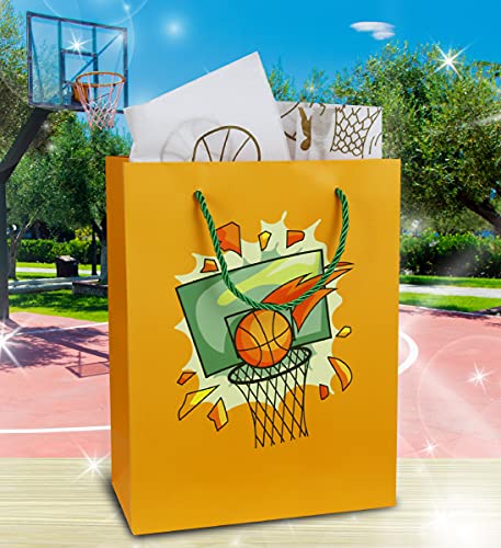 CoTa Global Basketball Gift Bag with Tissue Paper - Premium Large Gift Bag with String Handles, Reusable Orange Basketball Sport Gift Bag and Tissue Paper Set for Birthday and Occasions - 13 Inch