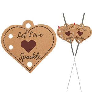 100pcs kraft wedding sparkler tags, “let love sparkle” rustic heart shape sparkler sleeves with match striker strips for weddings send-off, anniversary, parties, graduation, birthday, engagement event