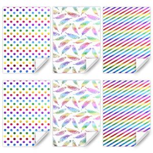 Premium Foil Birthday Wrapping Paper Flat Sheets (6-Sheets, 3-Designs: 23 sq. ft. ttl)- Colorful Gold Rainbow Feather, Polka dot, Stripe-Gift Wrap for Birthday, Wedding, Christmas Day, Happy New Years,Valentine's Day, Baby Shower, Bridal Shower