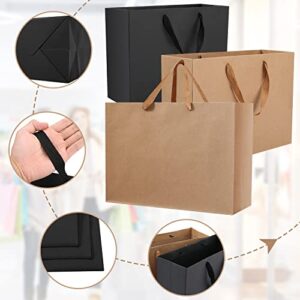 DODHEG 16 Pcs Black and Brown Kraft Gift Bags, 13.8"x 10.2"x5.2" Kraft Paper Bags with Handles, Party Favor Bags, for Shopping Bags, Retail Bags, Wedding Bags, Party Favors, Birthday, Wedding.