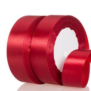 atrbb 1 inch red satin ribbon, 50 yards solid fabric ribbon for gift wrapping, bouquets, wedding and home decor, 25 yards/roll x 2 rolls