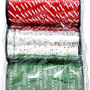 Celebrate A Holiday Christmas Curling Ribbon 3 Pack, Green, Metallic Silver, Red & White Stripes, Christmas Holiday Party Crafts Supplies Decorations - 100 Yards Per Roll - 900 Feet Total Curly Ribbon