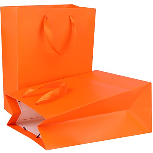 10 Pcs Orange Paper Gift Bag Wide Handle Cardstock Paper Bags All-Occasion Paper Bags Heavy Duty Shopping Bags Reusable Business Bag Vogue Paper Gift Bags Take Out Bags with Tissue,9.8"*5.1"*12.6"