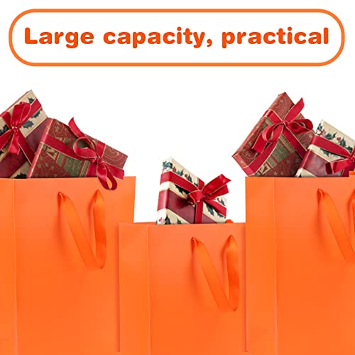 10 Pcs Orange Paper Gift Bag Wide Handle Cardstock Paper Bags All-Occasion Paper Bags Heavy Duty Shopping Bags Reusable Business Bag Vogue Paper Gift Bags Take Out Bags with Tissue,9.8"*5.1"*12.6"