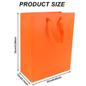 10 Pcs Orange Paper Gift Bag Wide Handle Cardstock Paper Bags All-Occasion Paper Bags Heavy Duty Shopping Bags Reusable Business Bag Vogue Paper Gift Bags Take Out Bags with Tissue,9.8"*5.1"*12.6"