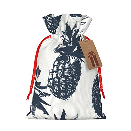 Drawstrings Christmas Gift Bags Pineapple-Navy-White Presents Wrapping Bags Xmas Gift Wrapping Sacks Pouches Medium