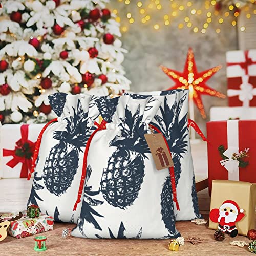 Drawstrings Christmas Gift Bags Pineapple-Navy-White Presents Wrapping Bags Xmas Gift Wrapping Sacks Pouches Medium