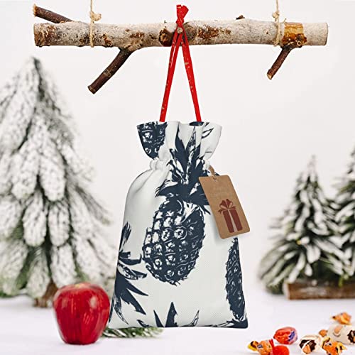 Drawstrings Christmas Gift Bags Pineapple-Navy-White Presents Wrapping Bags Xmas Gift Wrapping Sacks Pouches Medium