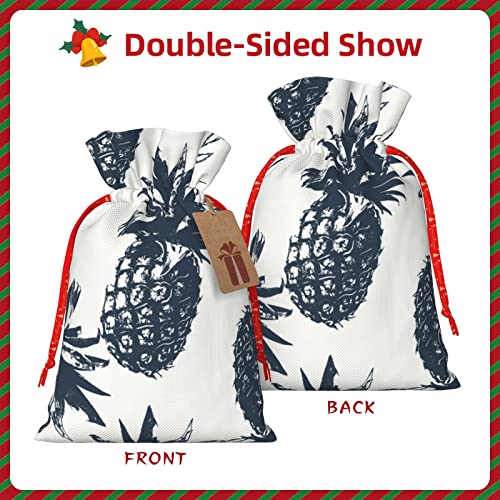 Drawstrings Christmas Gift Bags Pineapple-Navy-White Presents Wrapping Bags Xmas Gift Wrapping Sacks Pouches Medium