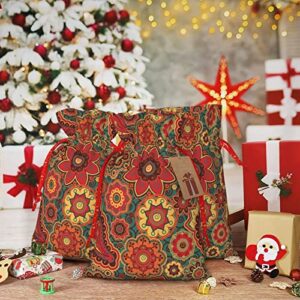 Drawstrings Christmas Gift Bags Retro-Colored-Paisley-Ornament Presents Wrapping Bags Xmas Gift Wrapping Sacks Pouches Medium