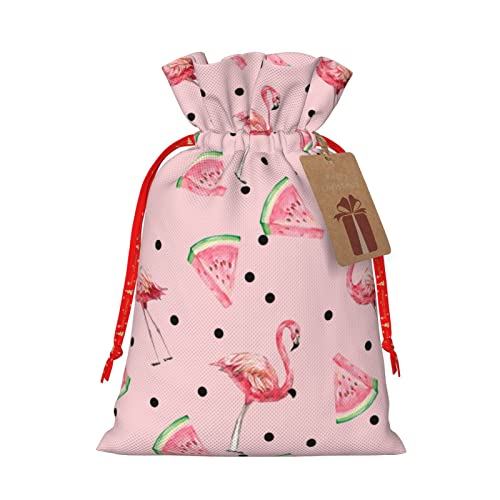 Drawstrings Christmas Gift Bags Summer-Flamingo-Watermelon Presents Wrapping Bags Xmas Gift Wrapping Sacks Pouches Medium