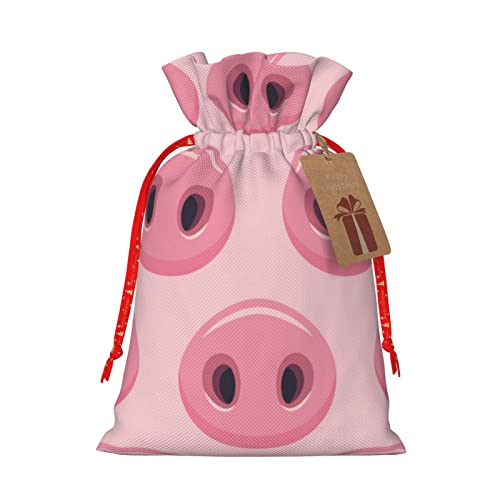 Drawstrings Christmas Gift Bags Cute-Pigs-Noses-Pink Presents Wrapping Bags Xmas Gift Wrapping Sacks Pouches Medium