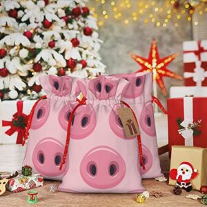 Drawstrings Christmas Gift Bags Cute-Pigs-Noses-Pink Presents Wrapping Bags Xmas Gift Wrapping Sacks Pouches Medium