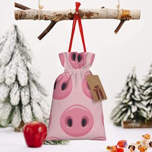 Drawstrings Christmas Gift Bags Cute-Pigs-Noses-Pink Presents Wrapping Bags Xmas Gift Wrapping Sacks Pouches Medium