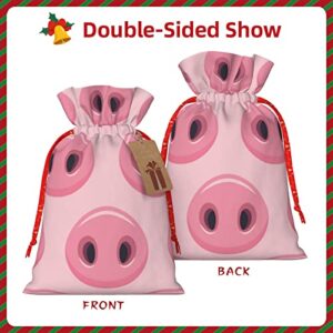 Drawstrings Christmas Gift Bags Cute-Pigs-Noses-Pink Presents Wrapping Bags Xmas Gift Wrapping Sacks Pouches Medium