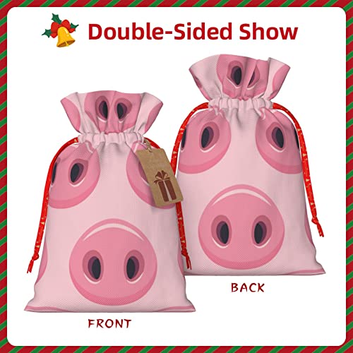 Drawstrings Christmas Gift Bags Cute-Pigs-Noses-Pink Presents Wrapping Bags Xmas Gift Wrapping Sacks Pouches Medium