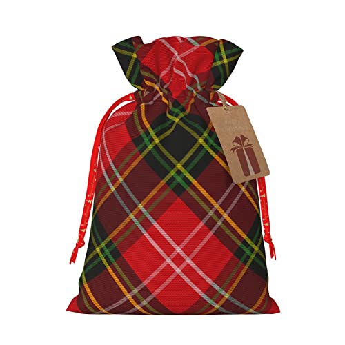 Drawstrings Christmas Gift Bags Red-Tartan-Green-Plaid Presents Wrapping Bags Xmas Gift Wrapping Sacks Pouches Medium