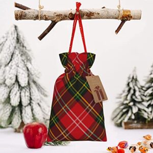 Drawstrings Christmas Gift Bags Red-Tartan-Green-Plaid Presents Wrapping Bags Xmas Gift Wrapping Sacks Pouches Medium