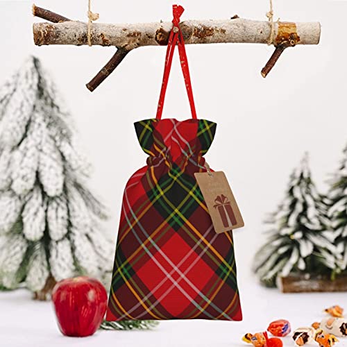 Drawstrings Christmas Gift Bags Red-Tartan-Green-Plaid Presents Wrapping Bags Xmas Gift Wrapping Sacks Pouches Medium