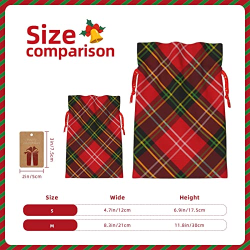 Drawstrings Christmas Gift Bags Red-Tartan-Green-Plaid Presents Wrapping Bags Xmas Gift Wrapping Sacks Pouches Medium