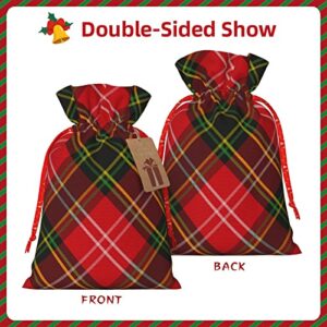 Drawstrings Christmas Gift Bags Red-Tartan-Green-Plaid Presents Wrapping Bags Xmas Gift Wrapping Sacks Pouches Medium