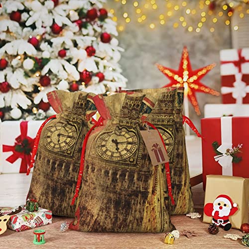 Drawstrings Christmas Gift Bags Collage-Icons-Of-London Presents Wrapping Bags Xmas Gift Wrapping Sacks Pouches Medium