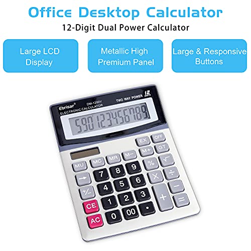 Desktop Calculator, Ebristar Standard Function Business Basic Financial Calculator with Large Display and Button, Battery and Solar Dual Power Accounting Calculator for Students Home and Office