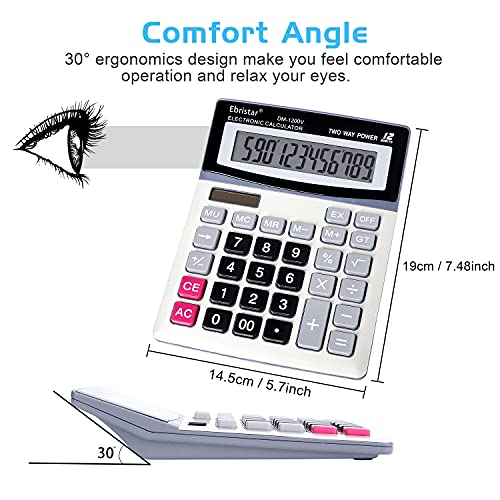 Desktop Calculator, Ebristar Standard Function Business Basic Financial Calculator with Large Display and Button, Battery and Solar Dual Power Accounting Calculator for Students Home and Office