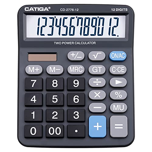 Premium Commercial 12-Digit Large Desktop Calculator with Huge 5-Inch LCD Display Screen, Giant Responsive Buttons, Battery and Solar Powered, Perfect for Home/Office Accounting Finance Use, CD-2776