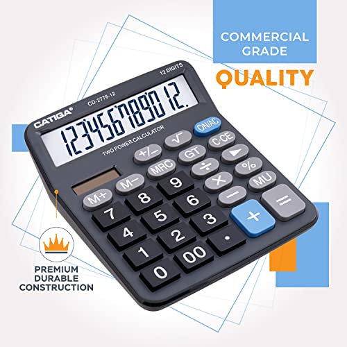 Premium Commercial 12-Digit Large Desktop Calculator with Huge 5-Inch LCD Display Screen, Giant Responsive Buttons, Battery and Solar Powered, Perfect for Home/Office Accounting Finance Use, CD-2776