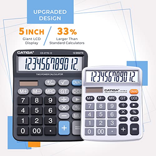 Premium Commercial 12-Digit Large Desktop Calculator with Huge 5-Inch LCD Display Screen, Giant Responsive Buttons, Battery and Solar Powered, Perfect for Home/Office Accounting Finance Use, CD-2776