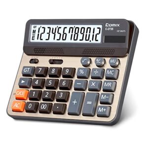 comix desktop calculator, large computer keys, 12 digits display, champaign gold color panel, c-2735