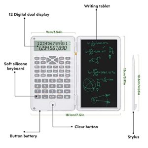 LMAIVE Calculators, Scientific Calculator, 12-Digit Calculator with Writing Tablet, Foldable Financial Calculator, LCD Dual Display Desk Calculator Pocket Calculator for School Office (White)