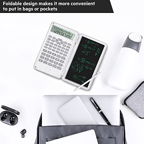 LMAIVE Calculators, Scientific Calculator, 12-Digit Calculator with Writing Tablet, Foldable Financial Calculator, LCD Dual Display Desk Calculator Pocket Calculator for School Office (White)