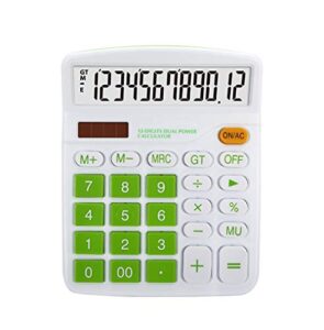 meichoon calculator desktop solar battery dual power, 12 digit large lcd display financial dedicated calculator large standard function desktop business calculator for office/home/school ka08 green