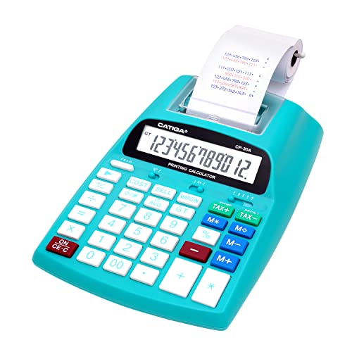 Printing Calculator with 12 Digit LCD Display Screen, 2.03 Lines/sec, Two Color Printing, Adding Machine for Accounting Use, AC Adapter Included (Light Blue)