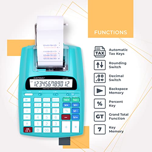 Printing Calculator with 12 Digit LCD Display Screen, 2.03 Lines/sec, Two Color Printing, Adding Machine for Accounting Use, AC Adapter Included (Light Blue)