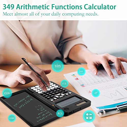 LINGSFIRE Dual Power Scientific Calculator with Writing Tablet, 2 Line Display and 349 Arithmetic Functions Financial Calculator School Supplies for High School Students Financial Business College