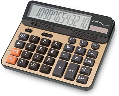 Calculator, Solar Battery Calculator Dual Power Large Standard Function Desktop Business Calculators, 12-Digit LCD Display Big Number Electronics Calculator for Office Finance School Student