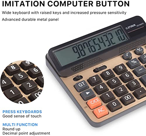 Calculator, Solar Battery Calculator Dual Power Large Standard Function Desktop Business Calculators, 12-Digit LCD Display Big Number Electronics Calculator for Office Finance School Student