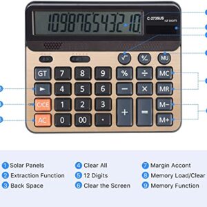 Calculator, Solar Battery Calculator Dual Power Large Standard Function Desktop Business Calculators, 12-Digit LCD Display Big Number Electronics Calculator for Office Finance School Student