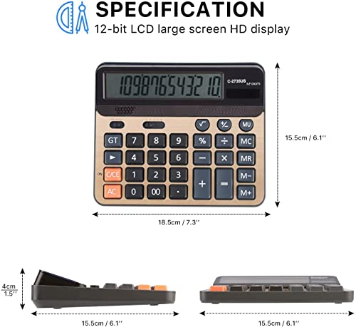 Calculator, Solar Battery Calculator Dual Power Large Standard Function Desktop Business Calculators, 12-Digit LCD Display Big Number Electronics Calculator for Office Finance School Student