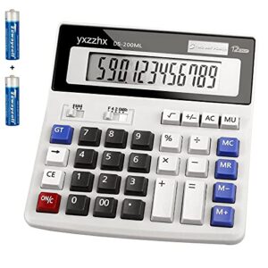 desk calculator 12 digit extra large 4.3-inch lcd display, two way power battery and solar calculators desktop, big buttons easy to press used as office calculators for desk