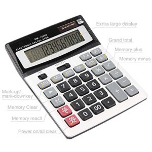 HIHUHEN Large Electronic Calculator Counter Solar & Battery Power 12 Digit Display Multi-Functional Big Button for Business Office School Calculating (1 x Calculator)